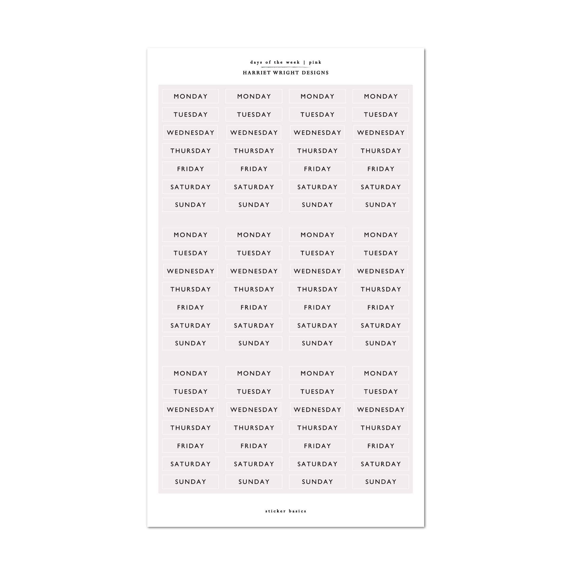 Days of the Week - Pink | Sticker Basics – Harriet Wright Designs