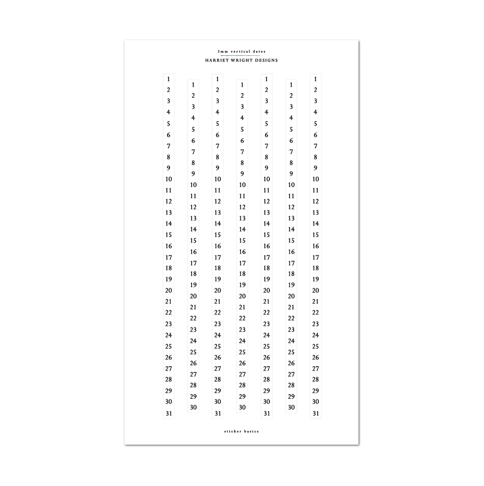 5mm Vertical Dates | Sticker Basics – Harriet Wright Designs
