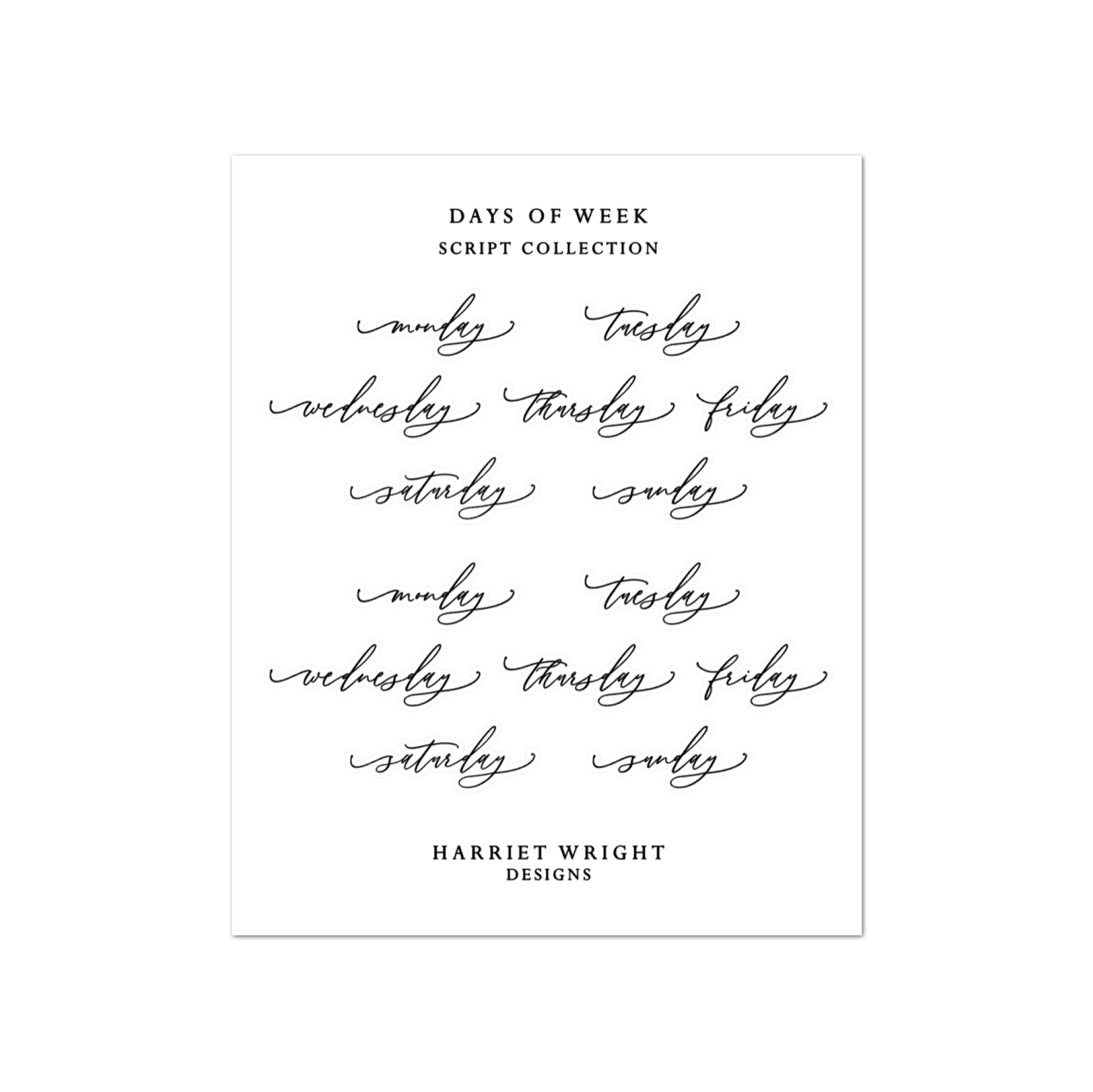 Days of Week || Script Collection – Harriet Wright Designs